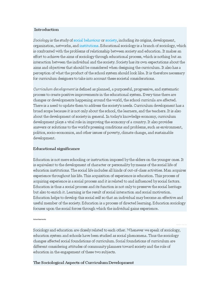 101.sociological Aspects of Curriculum Development | PDF | Curriculum ...