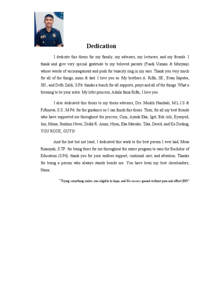 Thesis Dedication to Supporters | PDF | Wellness