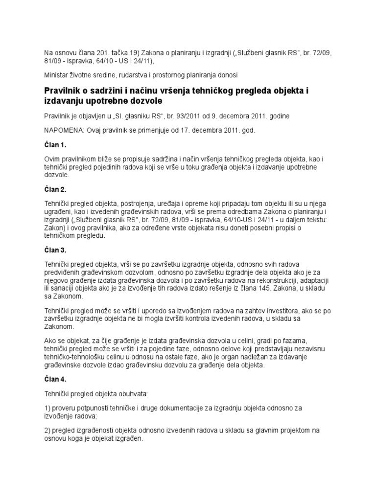 Tehnicki Pregled I Upotrebna Dozvola 2011 | PDF