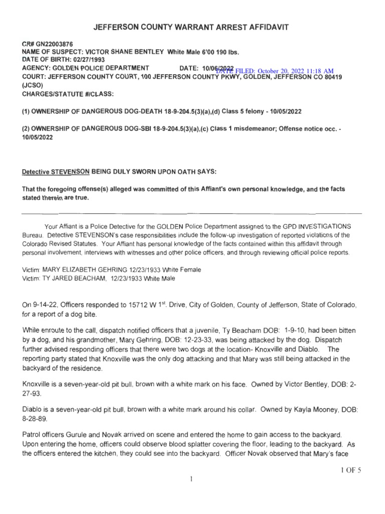 Victor Bentley Arrest Affidavit | PDF | Affidavit | Detective