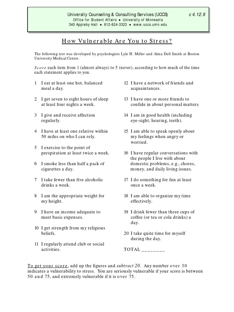 Stress Vulnerability Self-Test Guide | PDF | Health Sciences | Psychology
