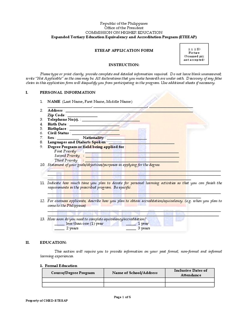 ETEEAP-Application-Form WMLEE | PDF | Academic Degree | Licensure
