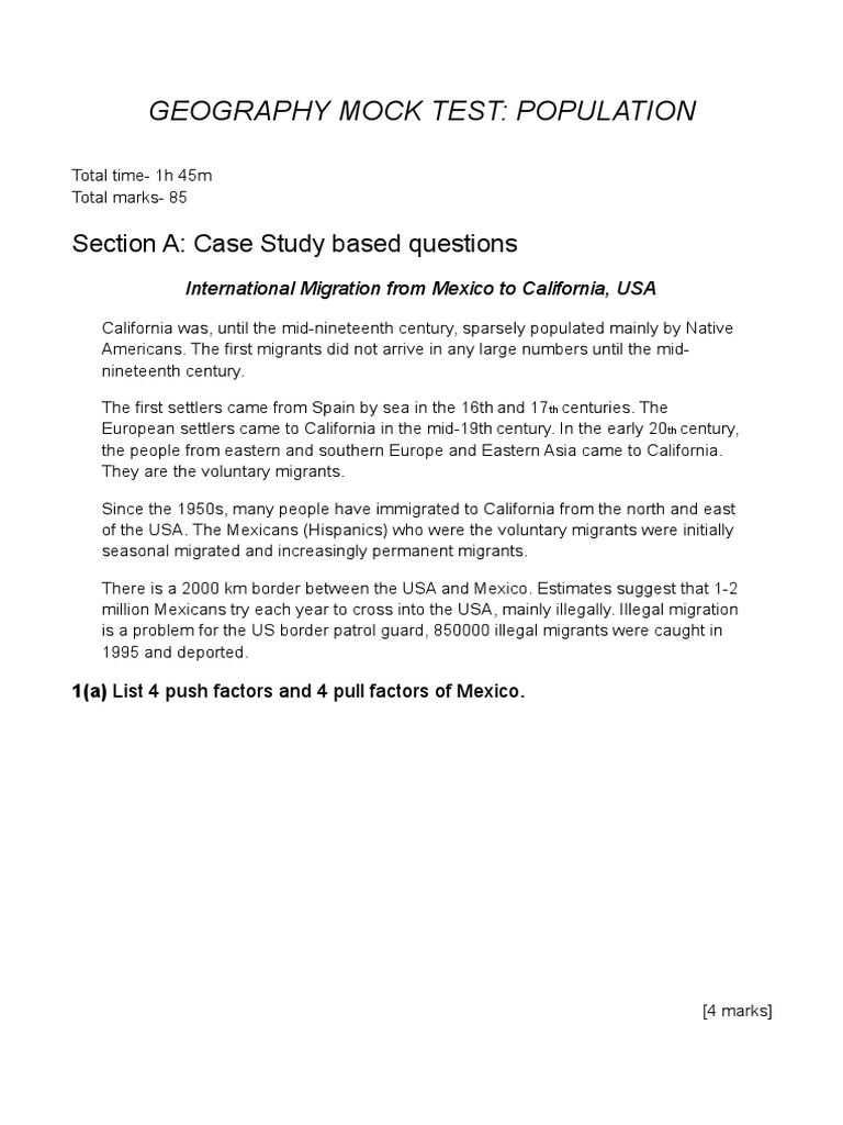Geography Mock Test: Population Dynamics | PDF | Birth Rate | Immigration