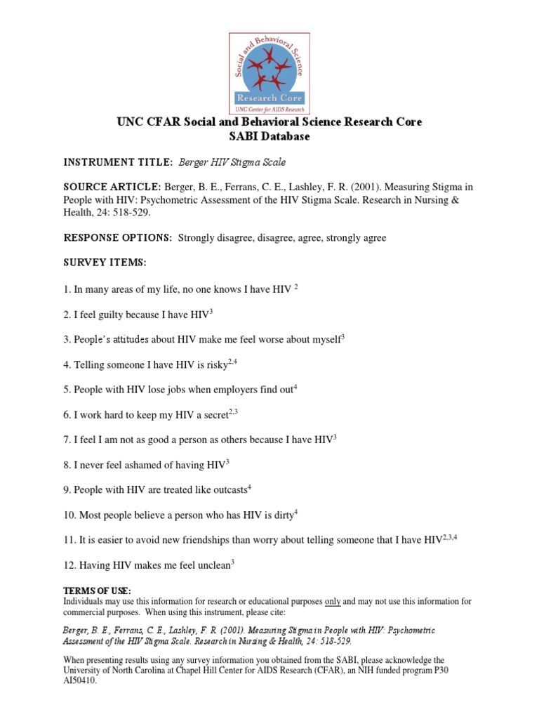 HIV Stigma Scale Questionnaire | PDF | Social Stigma | Psychometrics
