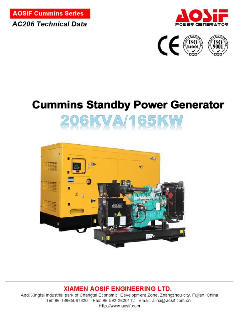 Specification-206kva Cummins Gensets4896548274189506958 | PDF ...