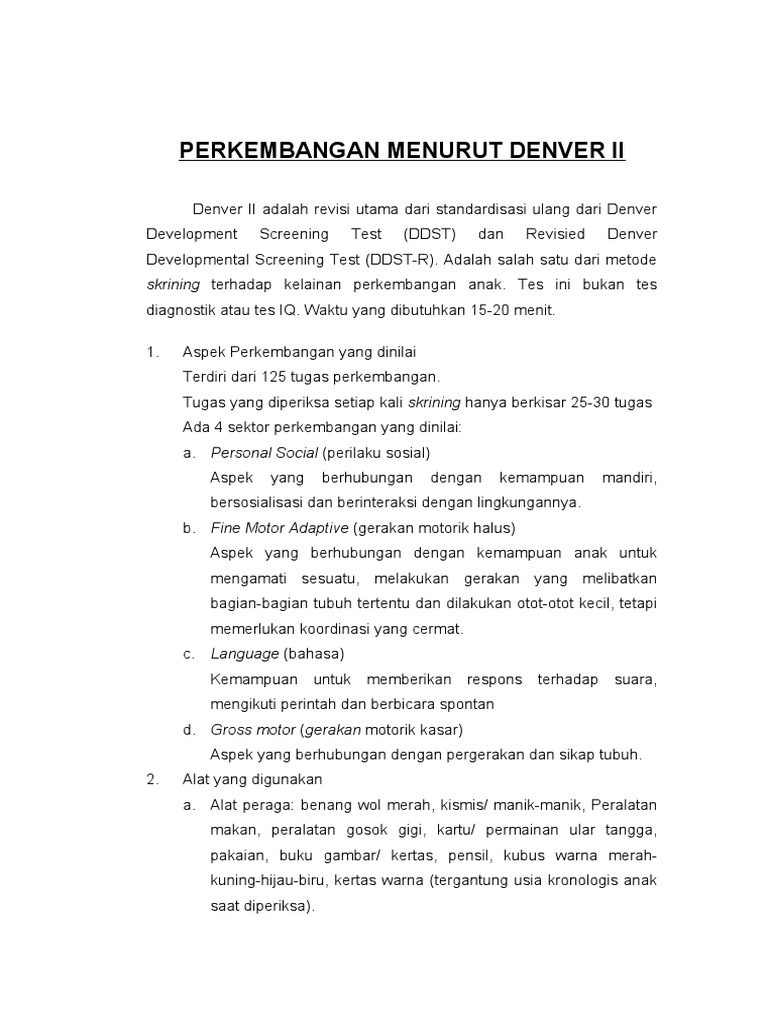 Perkembangan Menurut Denver II | PDF | Pengembangan Diri | Kesehatan ...