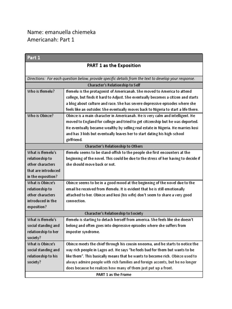 Ella - Americanah - Part 1 Journal | PDF