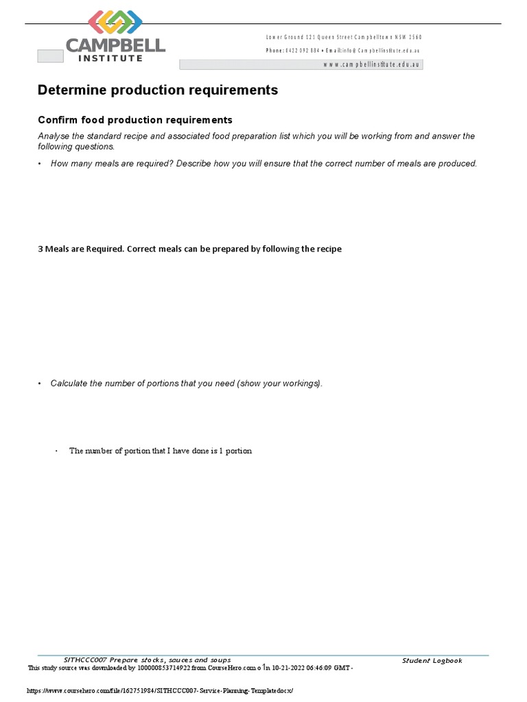 SITHCCC007 Service Planning Template | PDF | Grilling | Roasting