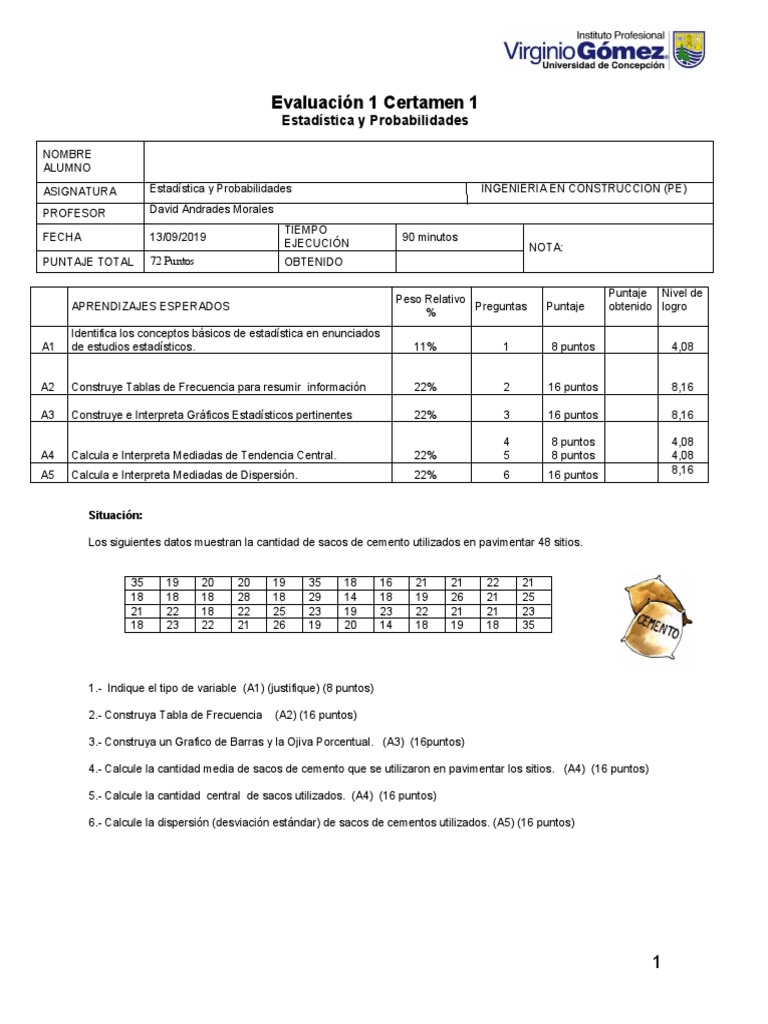 EV 1. Cert. Est y Prob. | PDF | Estadísticas
