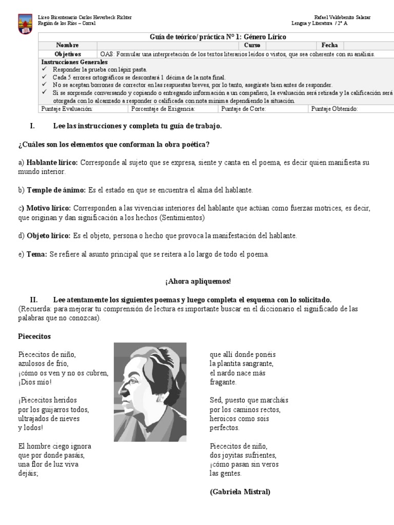 Guía de Ejercitación 1 Género Lírico Elementos Del Género | PDF