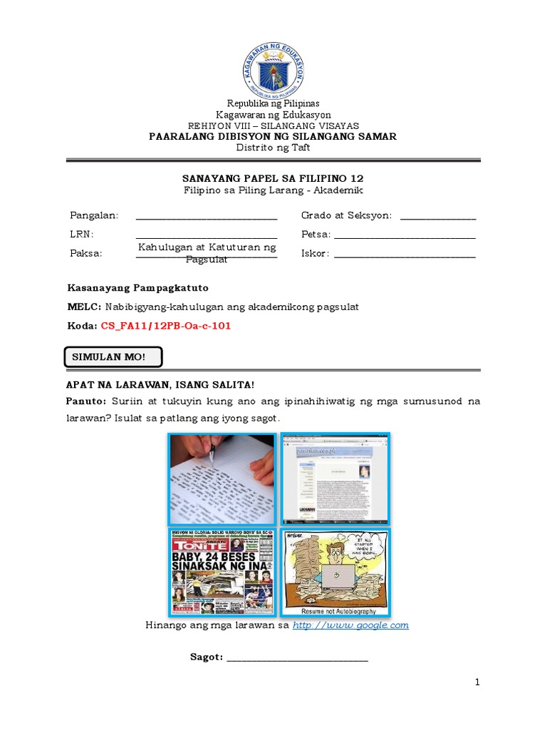 1 Las Filipino Sa Piling Larang Akademik | PDF