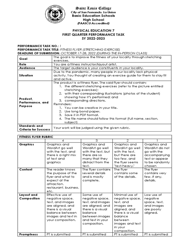 2022 Physical Education 7 First Quarter Performance Task | PDF | Graphics | Communication