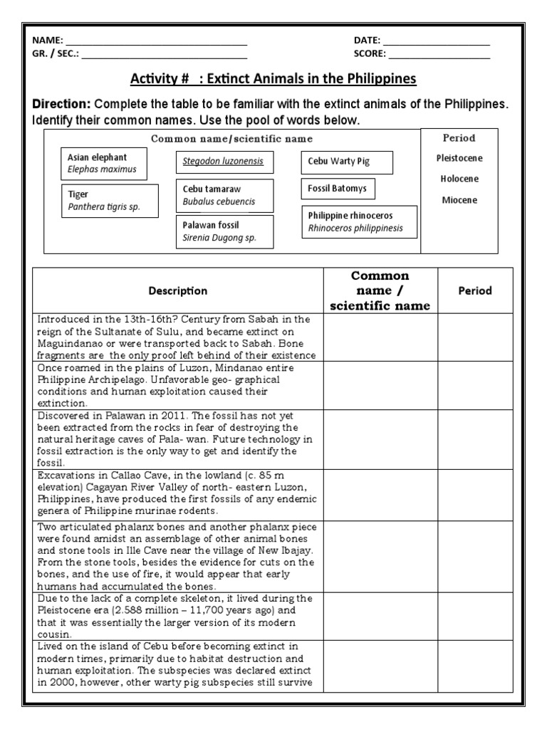 Activity - Extinct Animals | PDF | Philippines