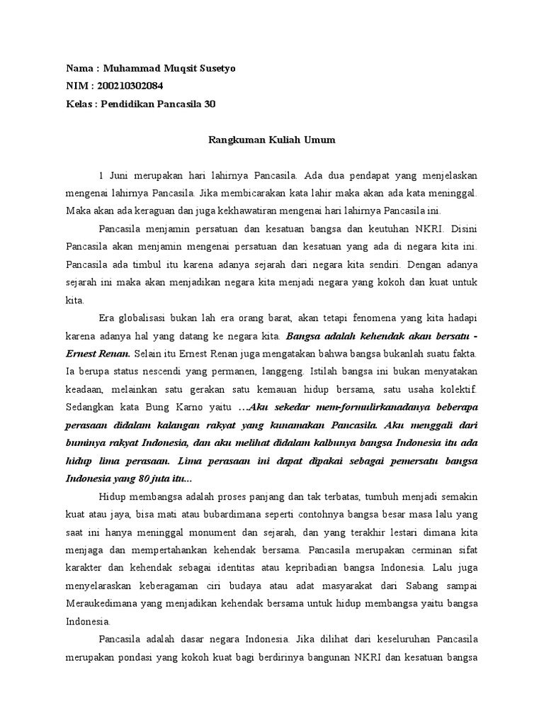 Muhammad Muqsit Susetyo 200210302084 Pancasila 30 Kuliah Umum | PDF ...