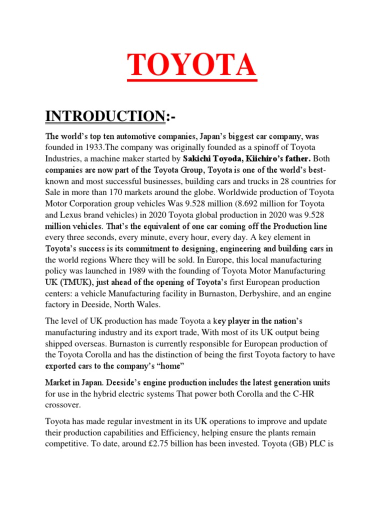 Toyota Report - 1 | PDF | Toyota | Swot Analysis
