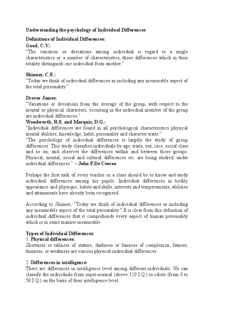 Psychology of Individual Differences | PDF | Temperament | Curriculum