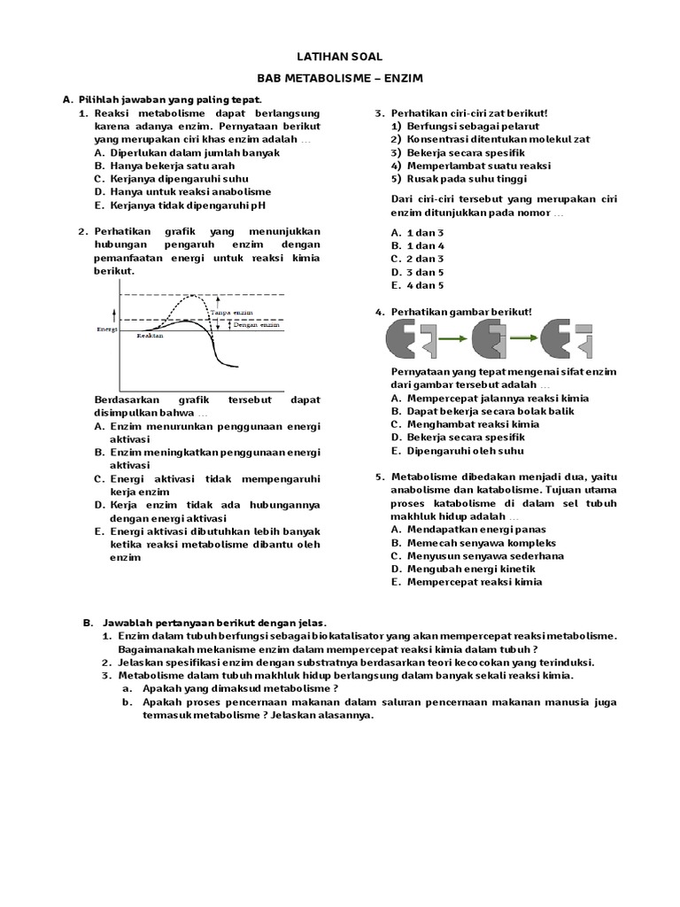 Latihan Soal Bab Metabolisme-Enzim | PDF | Sains & Matematika