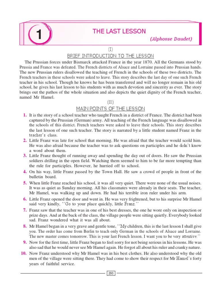 The Last Lesson: (Alphonse Daudet) | PDF | Classroom | Teachers
