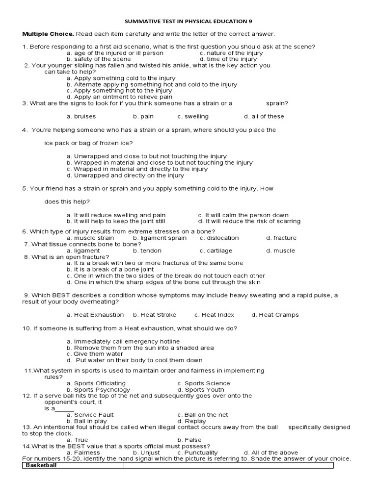 Summative Test in Physical Education 9 | PDF | Hyperthermia | Medicine