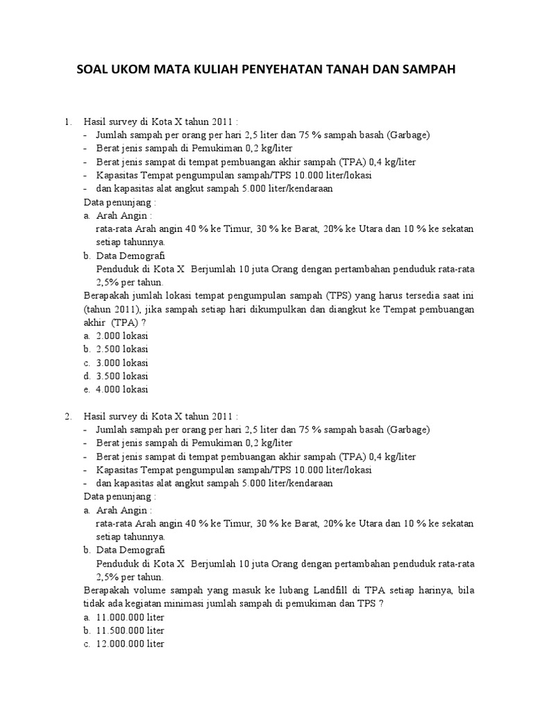 Soal Ukom Peny Tanah Dan Sampah | PDF | Griya & Taman | Sains & Matematika