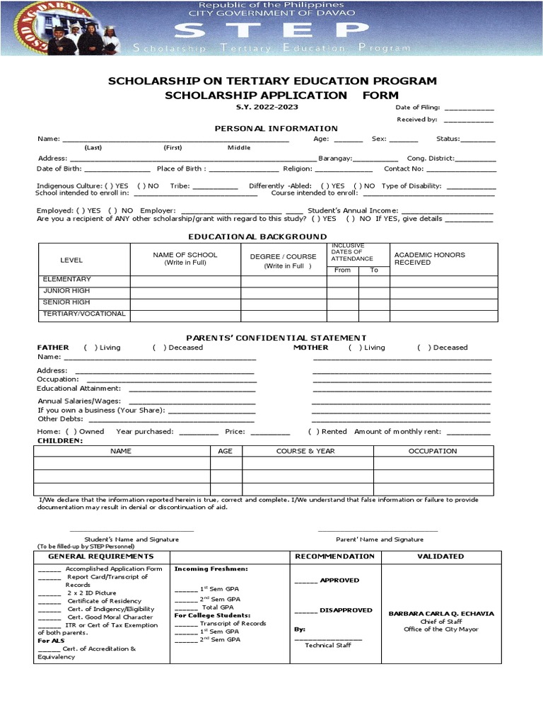 STEP Application Form | PDF | Students