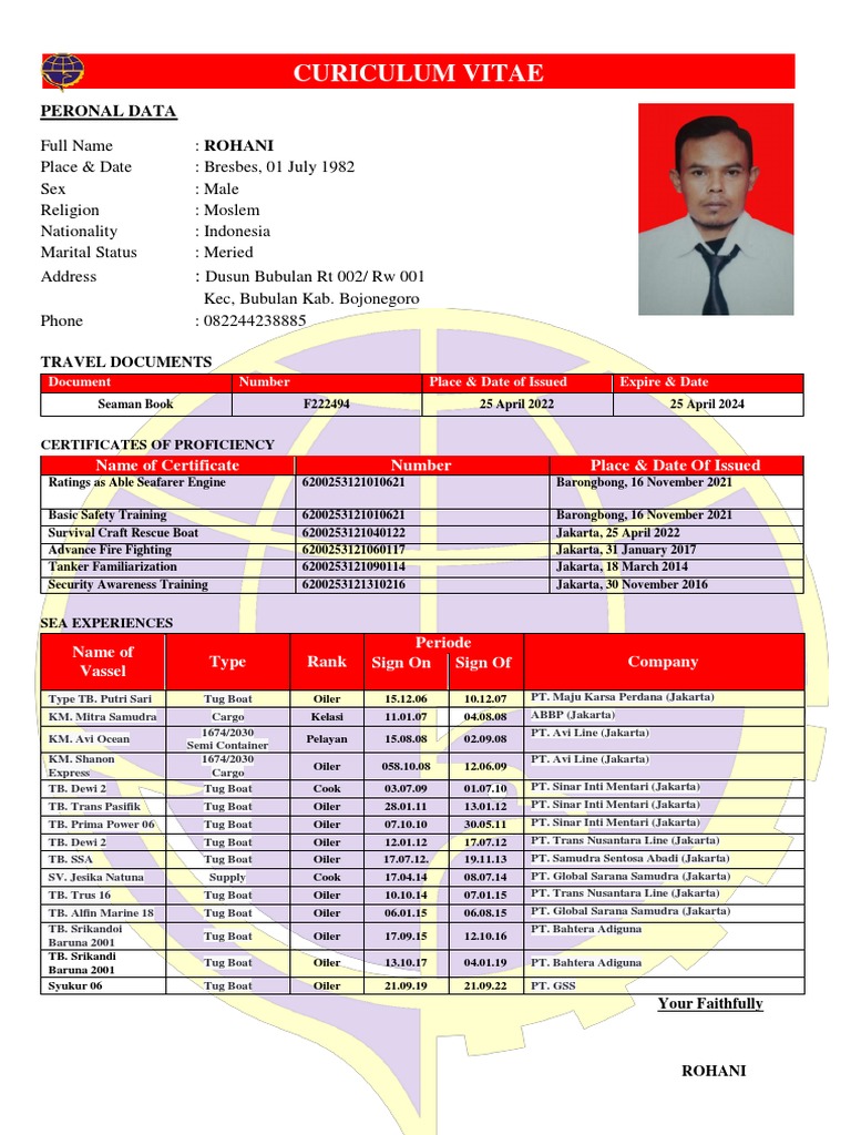 Document CV Pak Rohani | PDF | Watercraft | Transport