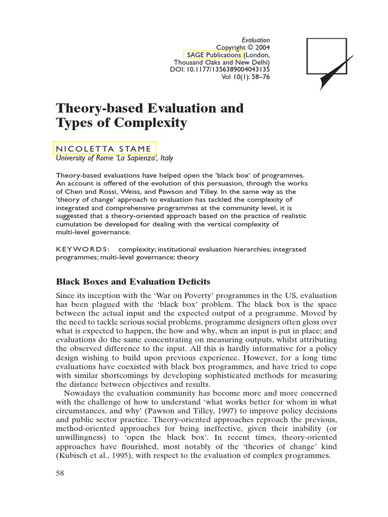 Theory Based Evaluation: Past, Present, and Future | PDF | Evaluation | Governance