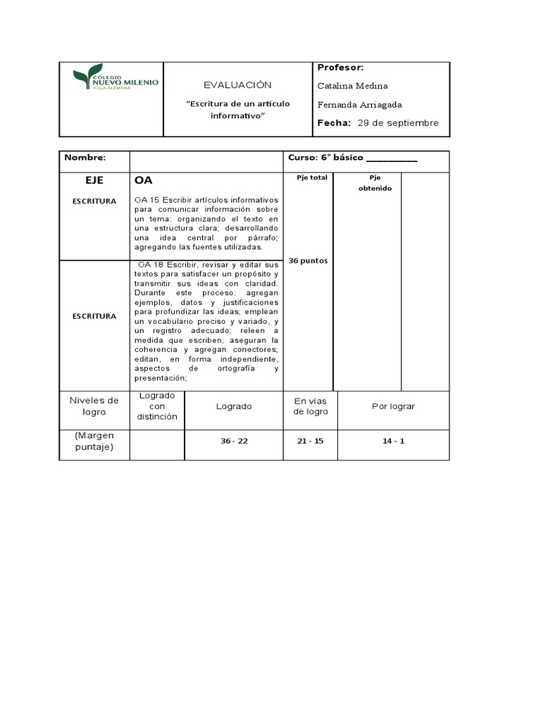 Rúbrica Escritura | PDF | Puntuación | Cognición