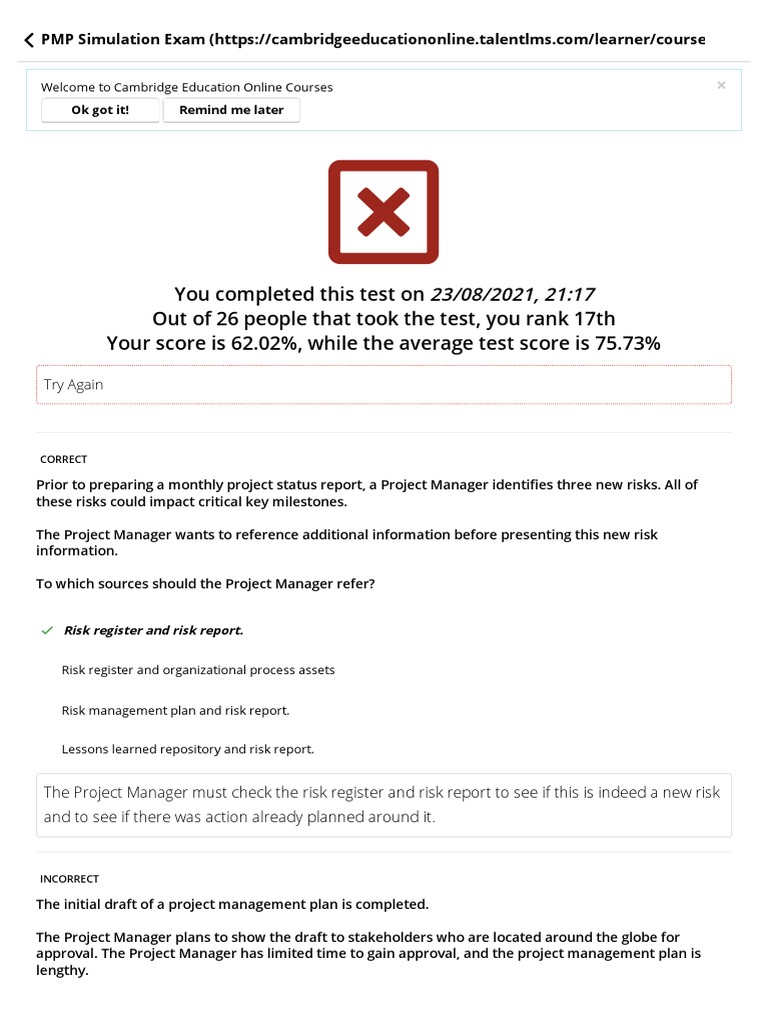 PMP Simulation Exam - Exam C | PDF | Risk | Project Management