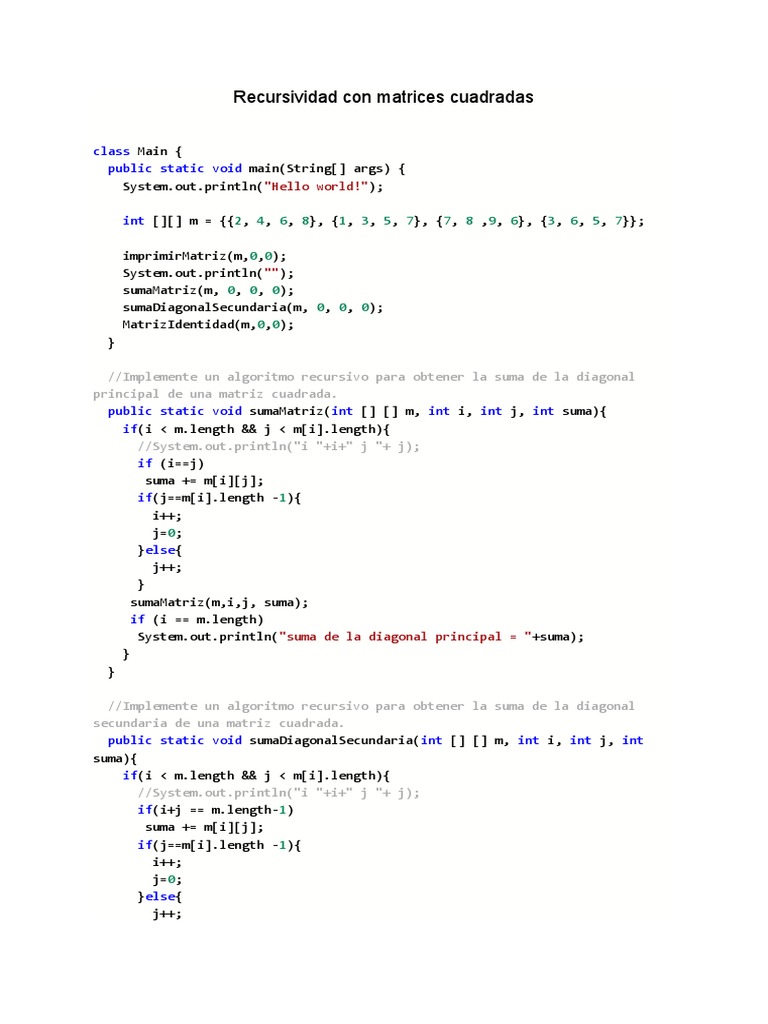 Recursividad Con Matrices Cuadradas | PDF