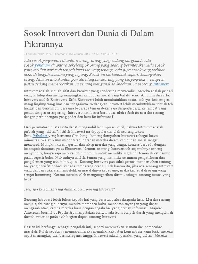 Sosok Introvert Dan Dunia Di Dalam Pikirannya | PDF