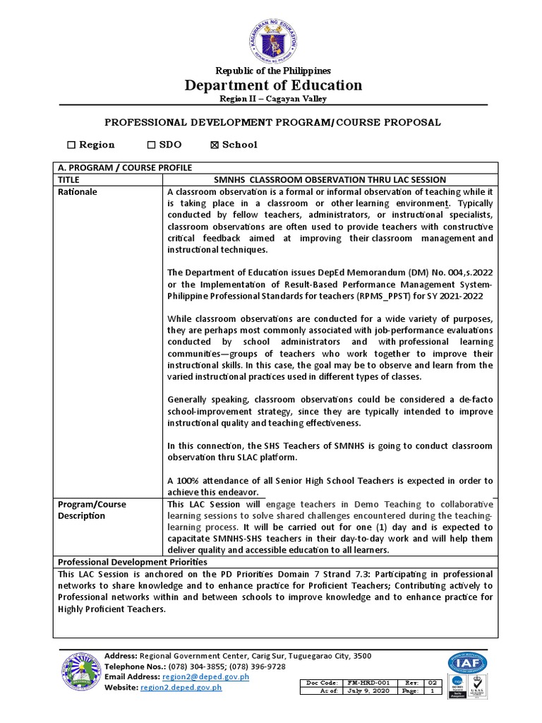 LAC-School Based-PROPOSAL | PDF | Teaching Method | Teachers