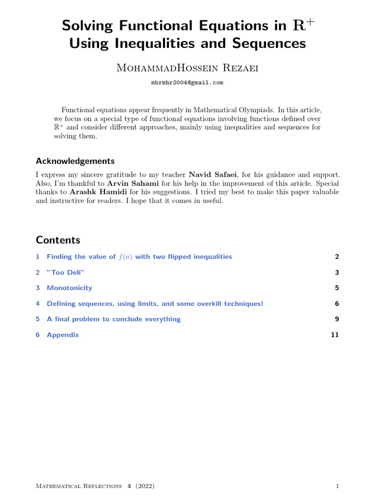 Solving Functional Equations in R+ | PDF | Inequality (Mathematics) | Real Number