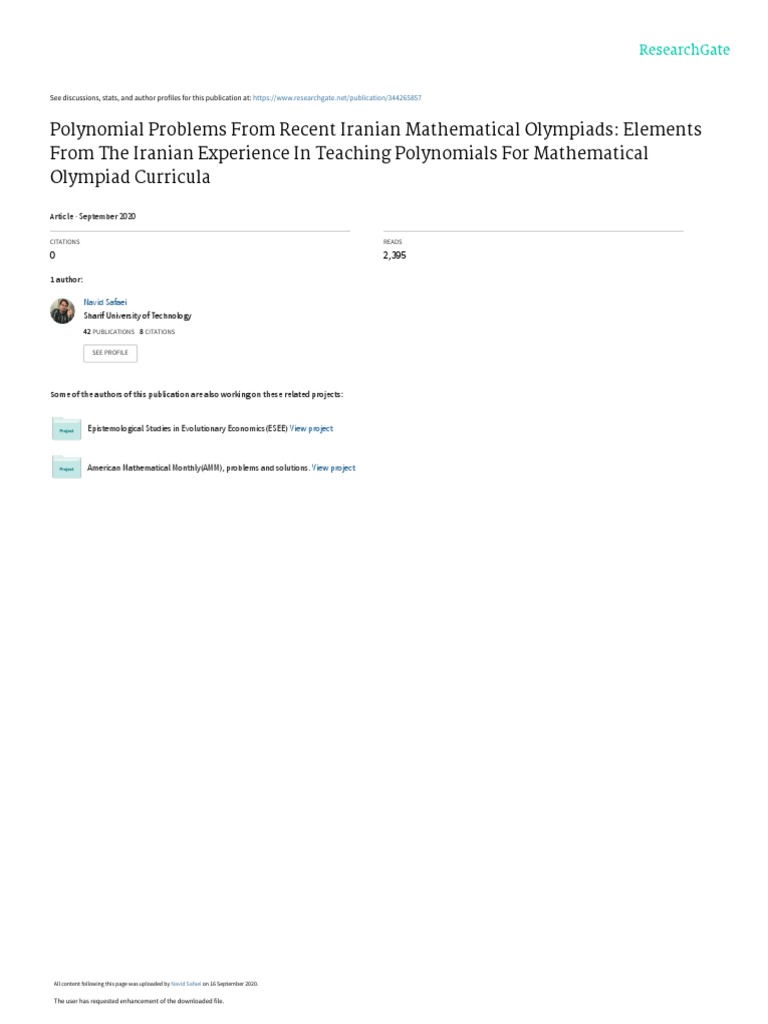 Iranian Math Olympiad Polynomial Problems | PDF | Polynomial | Zero Of ...