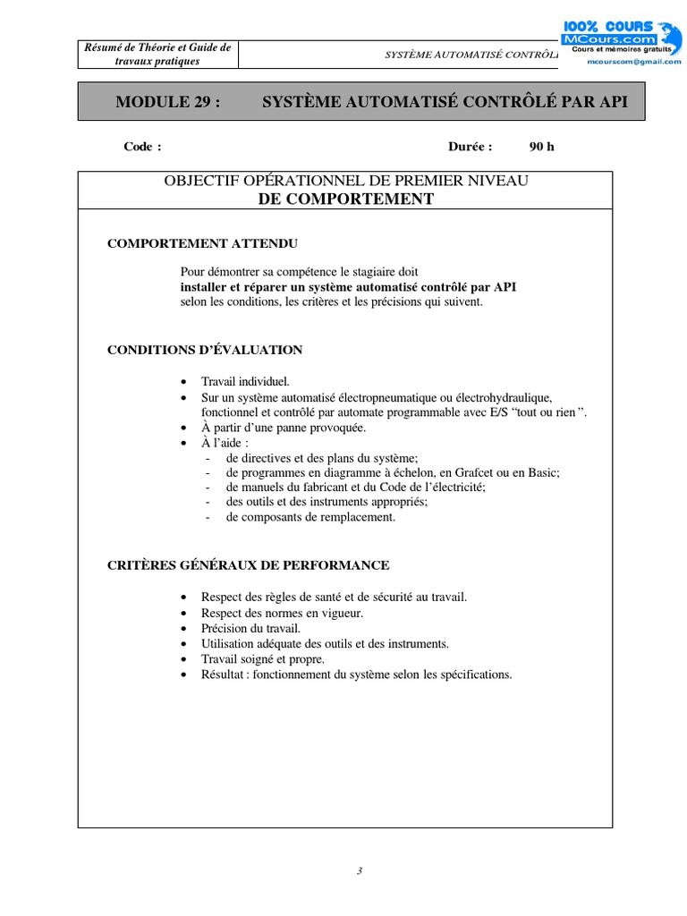 Cours Electromecanique Systeme Automatise Controle Api | Descargar gratis PDF | Automate ...