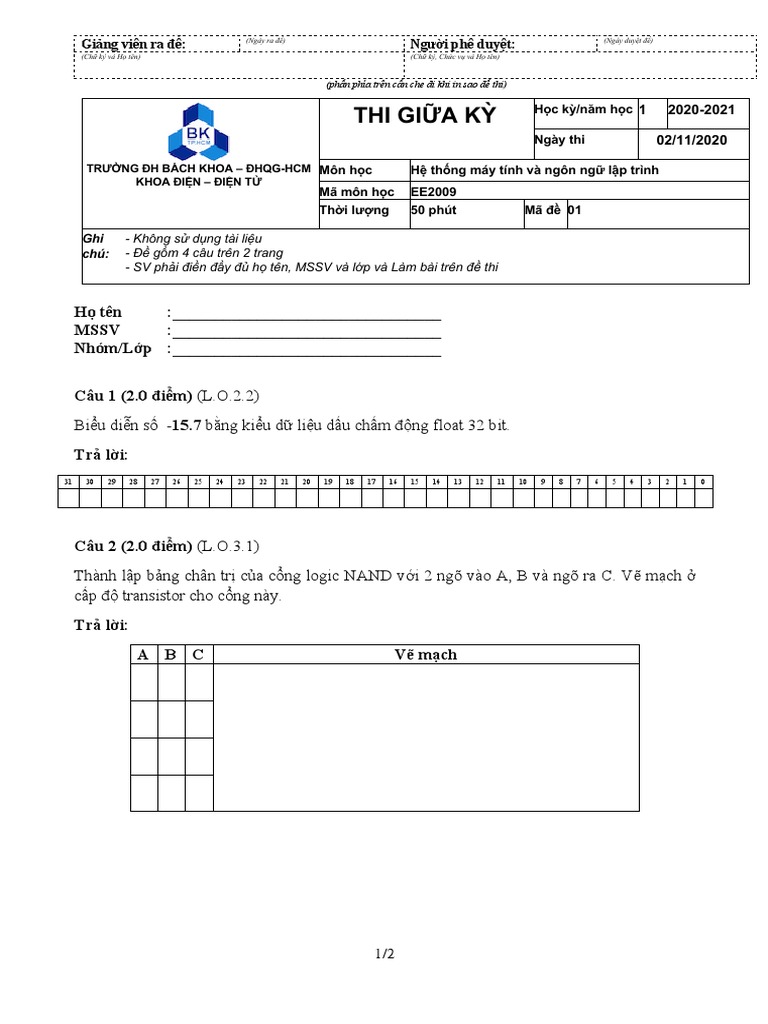 De Thi GK HTMTNNLT HK201 | PDF