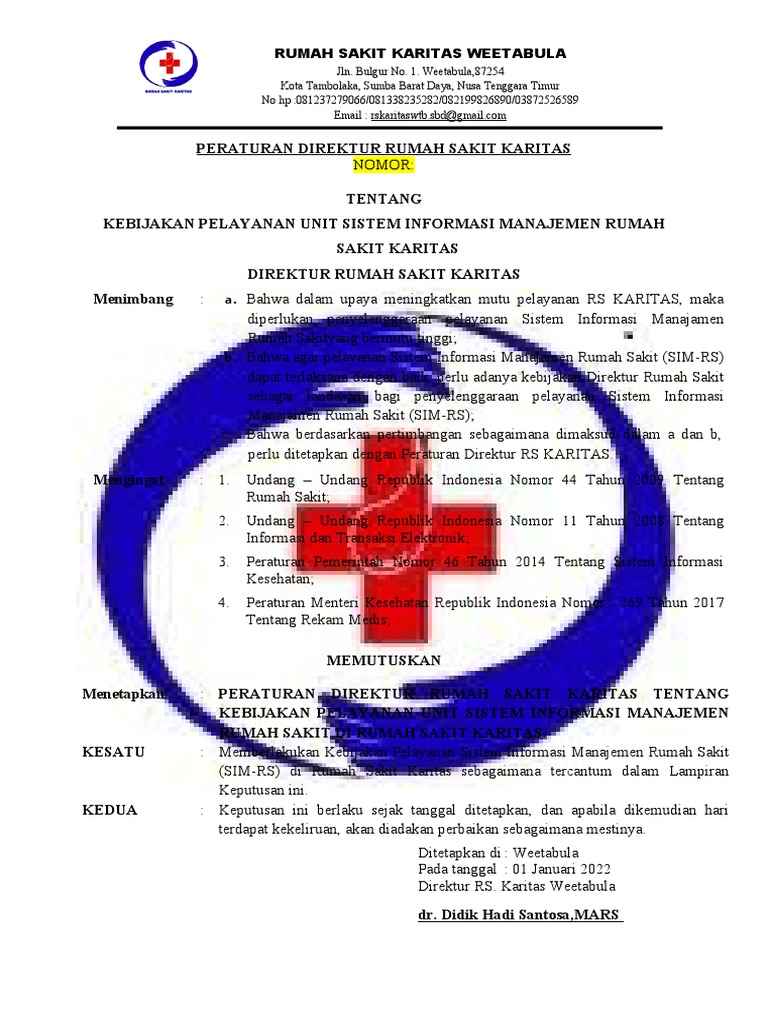 Kebijakan SIM-RS di RS Karitas Weetabula | PDF
