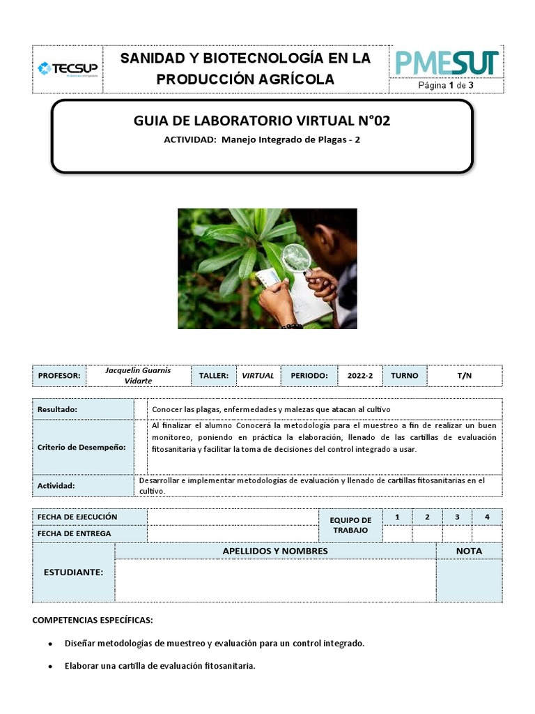 Guía de Laboratorio 2-Manejo Integrado de Plagas - 2 | PDF | Evaluación | Plaga (organismo)