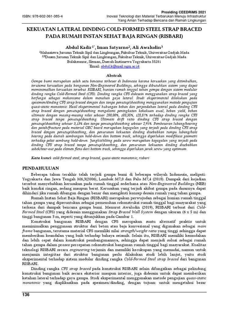 Kekuatan Lateral Dinding Cold Formed Steel (RISBARI) - Jenis Kegagalan | PDF