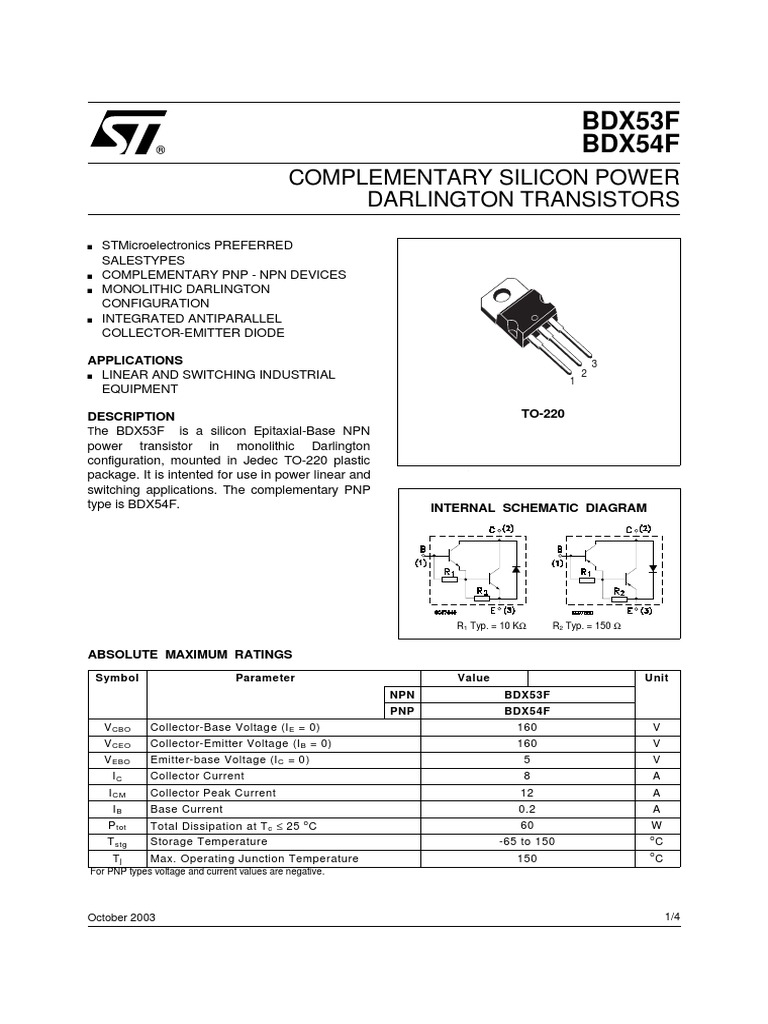 BDX 53 F | PDF | Bipolar Junction Transistor | Electronics