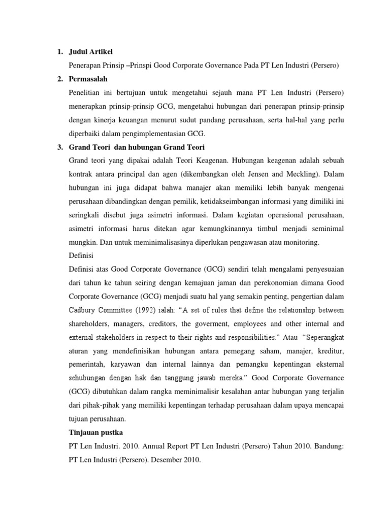 Penerapan GCG di PT Len Industri | PDF