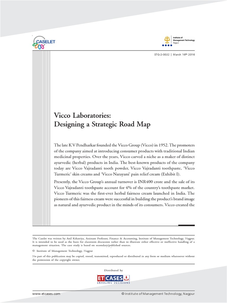 Vicco Laboratories Designing A Strategic Roadmap - CASE LET | PDF ...