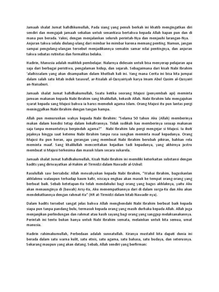 Khutbah Jum'at Kisah Nabi Ibrahim Dan Majusi | PDF