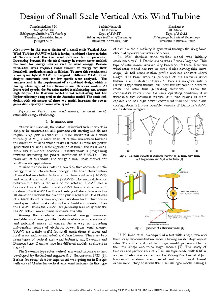 Design of Small Scale Vertical Axis Wind Turbine | PDF | Wind Turbine ...