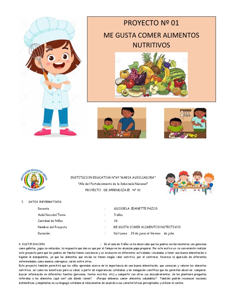 Proyecto #1 Me Gusta Comer Alimentos Nutritivos | PDF | Alimentos | Las ...