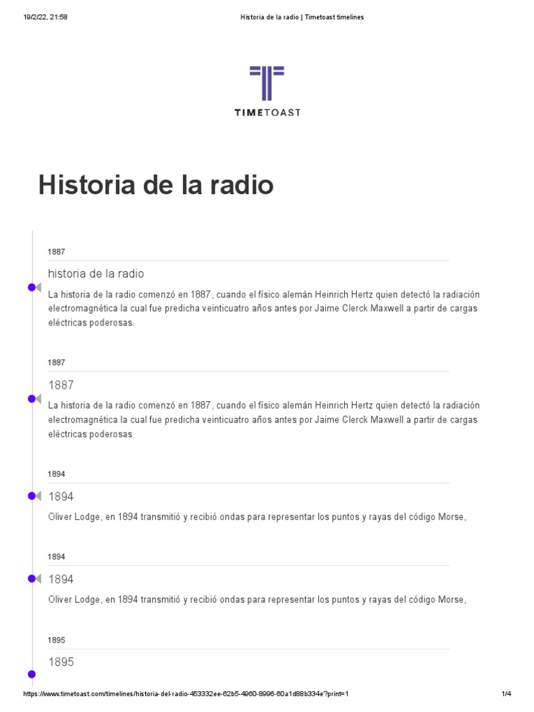 Historia de La Radio - Timetoast Timelines | PDF | Radio | Radiodifusión