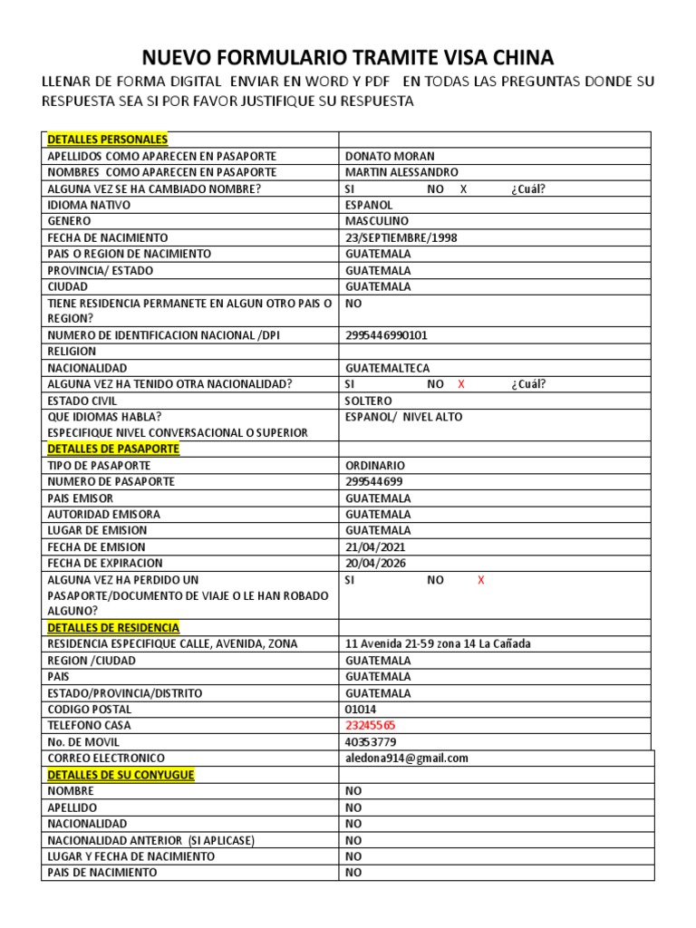 China 2022 Nuevo Formulario | PDF | Guatemala | Visa de viaje