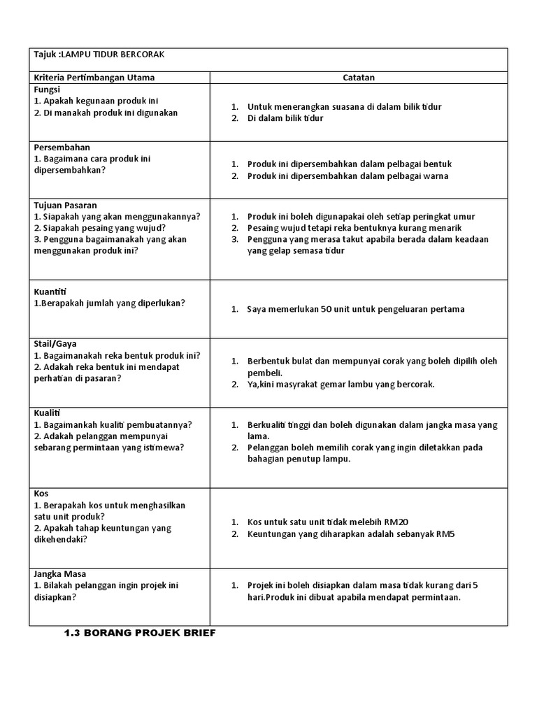 Borang Projek Brief | PDF