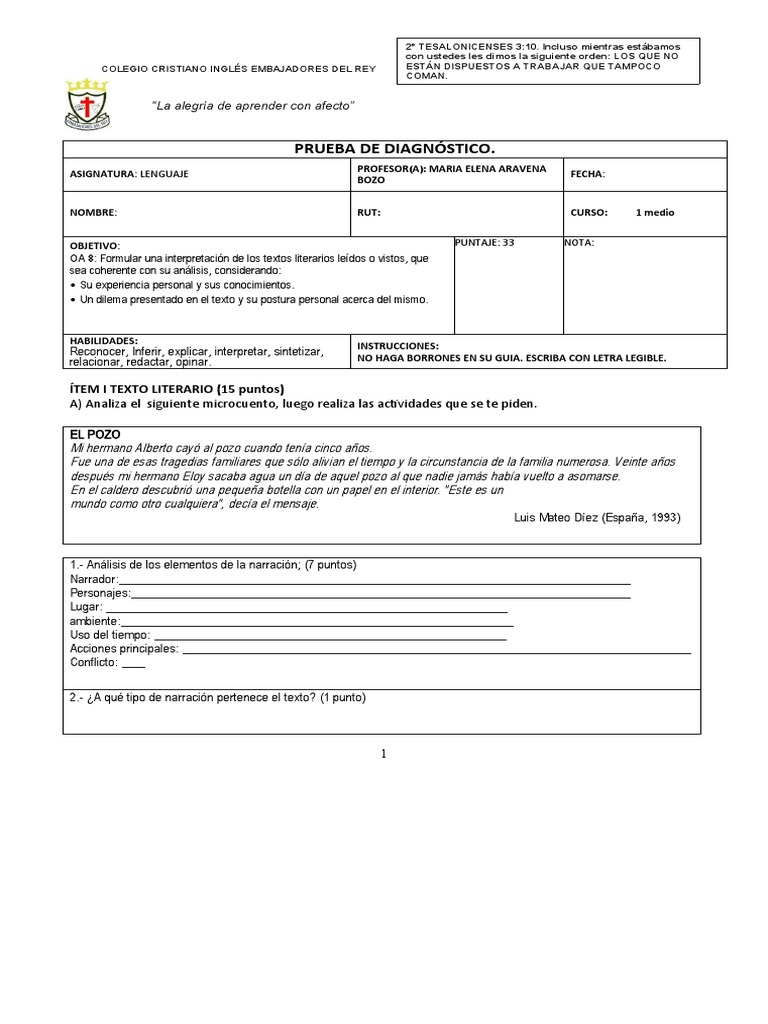 Colegio Cristiano Inglés Embajadores Del Rey | PDF | Narración