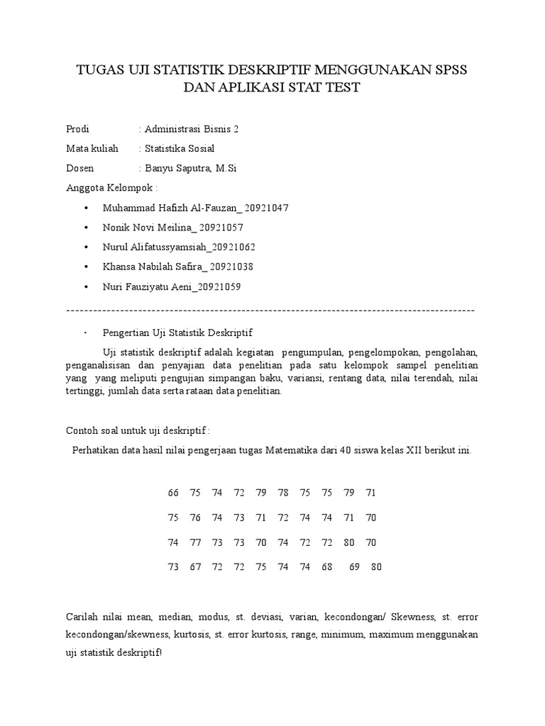 Tugas Uji Statistik Deskriptif Menggunakan SPSS Dan Aplikasi Stat Test ...